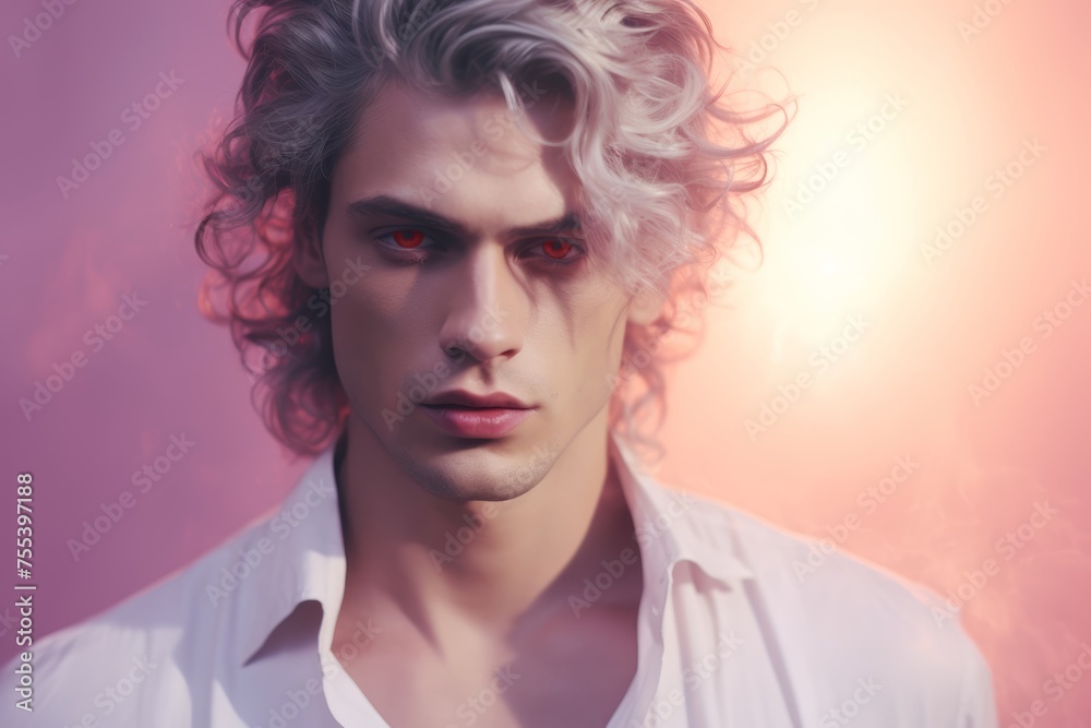Handsome male vampire with pallid complexion and burning amber eyes ...