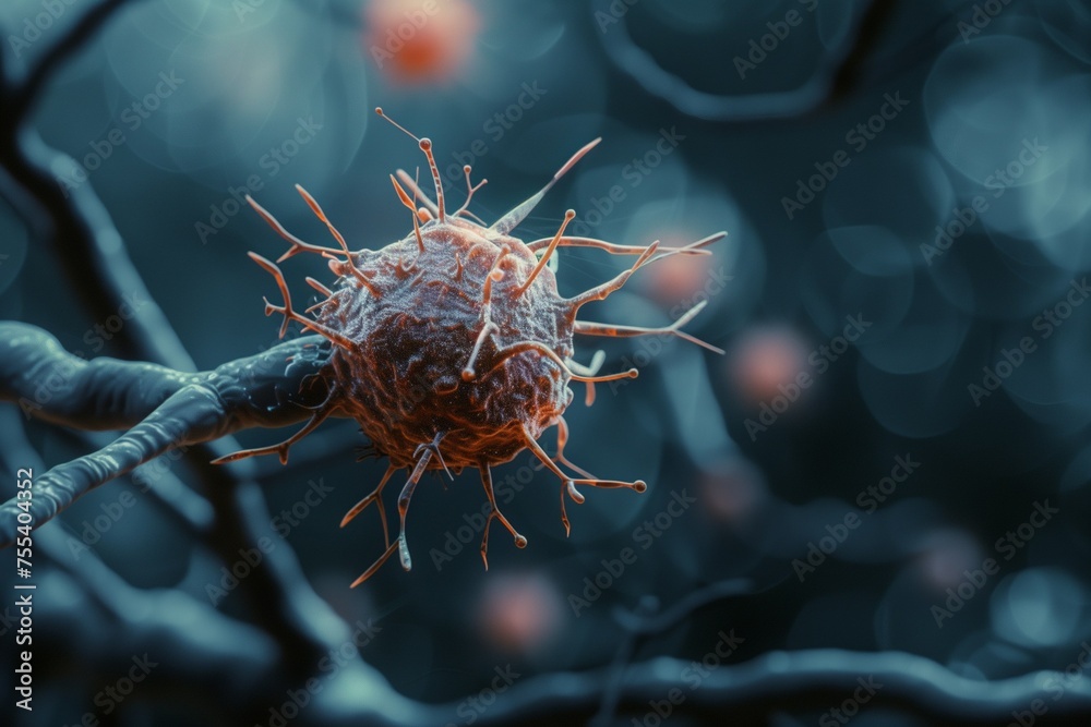 Tumor, cancer cells with metastases, examination under a microscope ...