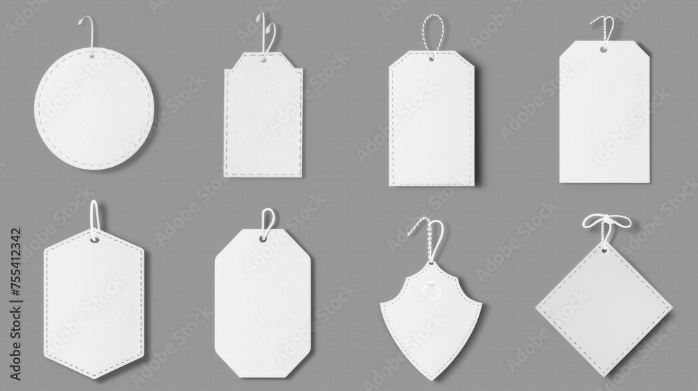 Different shapes of white fabric tags isolated on transparent ...