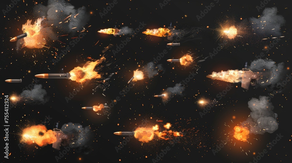 Isolated on transparent background, a modern realistic set of gun ...