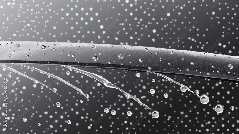 A windshield wiper cleans a windshield, front window auto wash ...