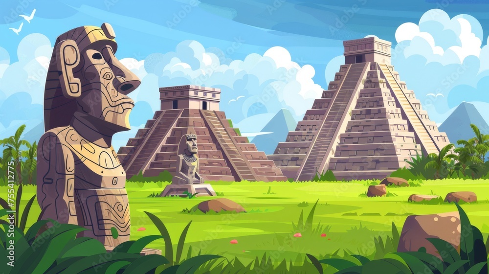 Sculptures of Chichen Itza and Kukulkan temples, Mayan pyramids on ...