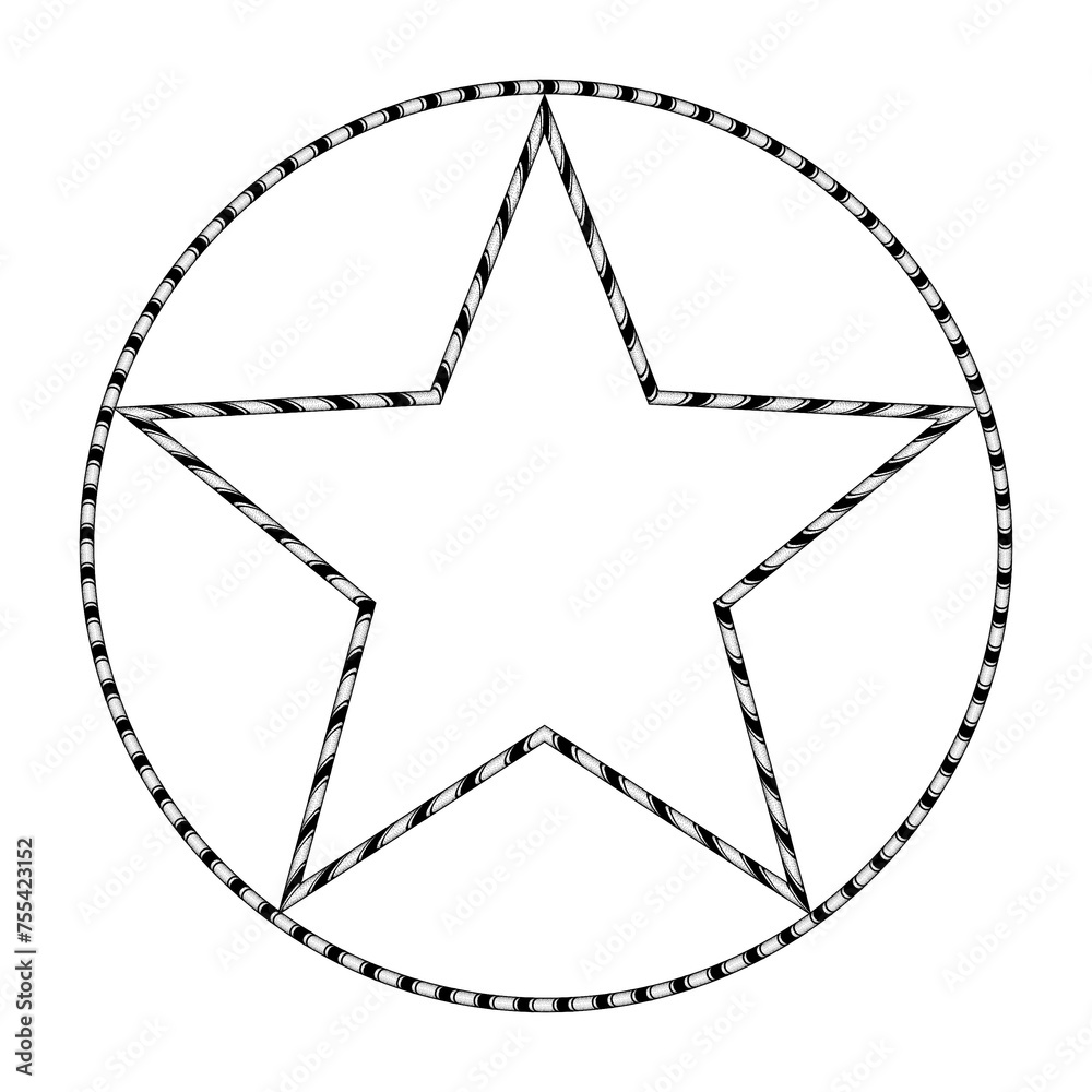 5 point star in a circle on a transparent background. Both star and ...