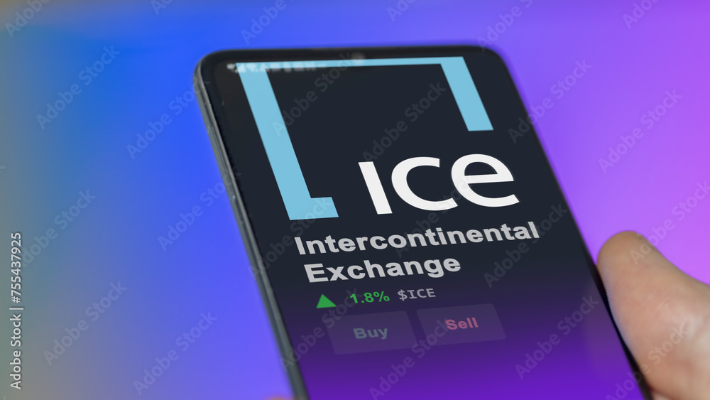 March 02nd 2024 Atlanta, Georgia. The logo of Intercontinental Exchange on the screen of an ...