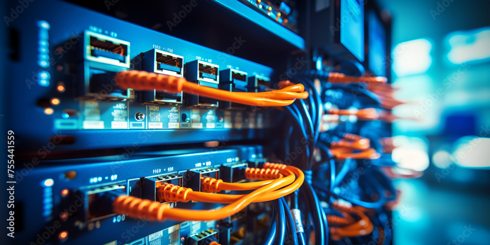 fiber optic cable, Background of ethernet cables on network switches, network cables connected ...