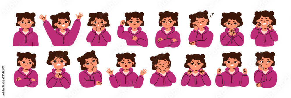Kid emotions, facial expressions set. Childs face in different mood ...