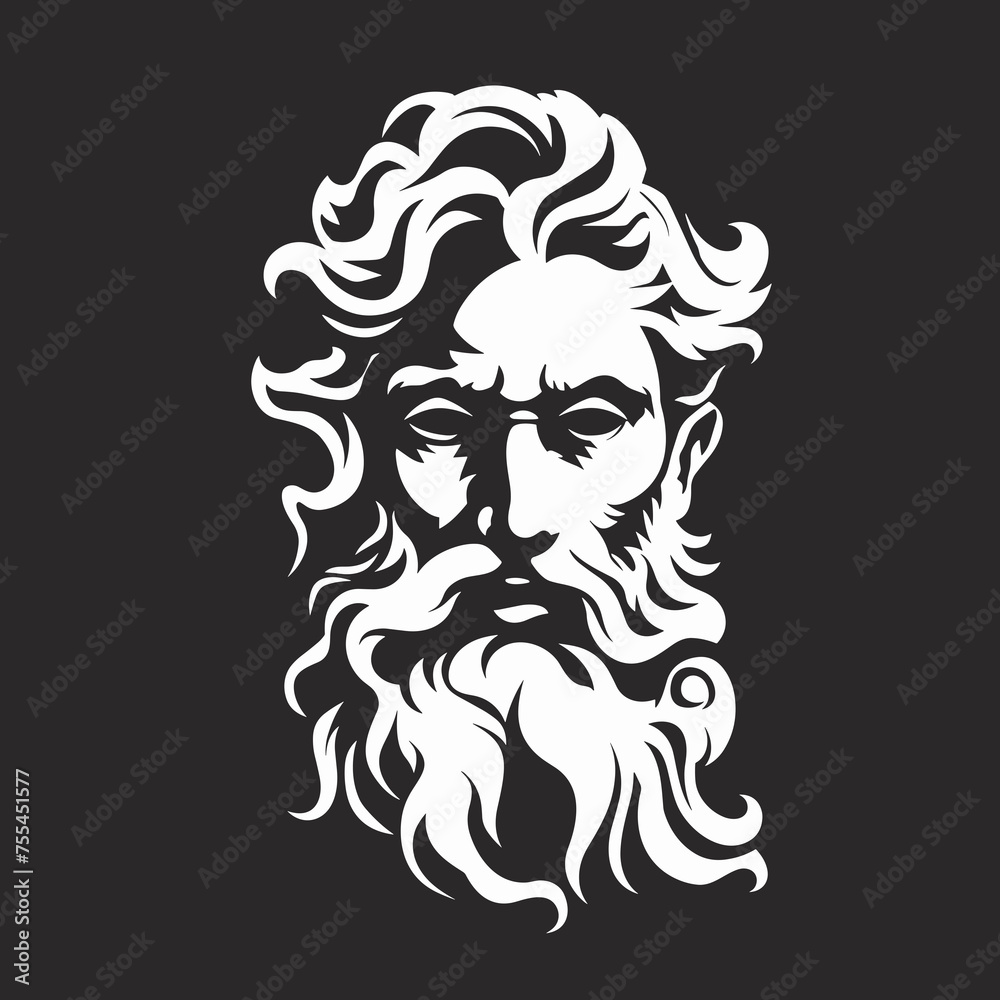 Minimalist Zeus Vector Logo - Greek Mythology God Portrait with White ...