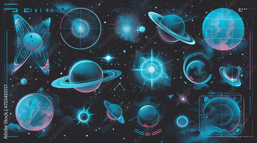 Design template for y2k space poster with acid grid pattern and neon ...