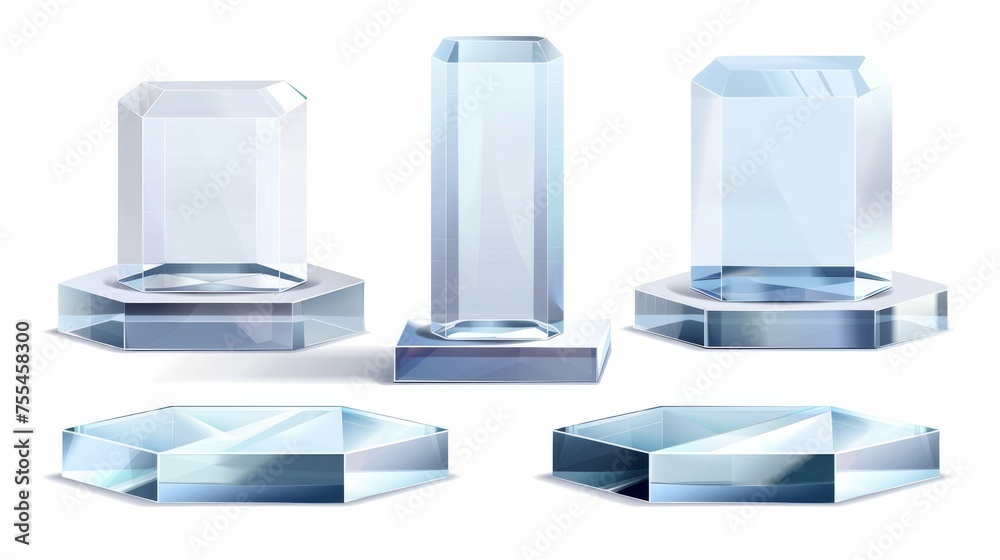 Transparent glass rectangles and hexagons for product podiums from ...