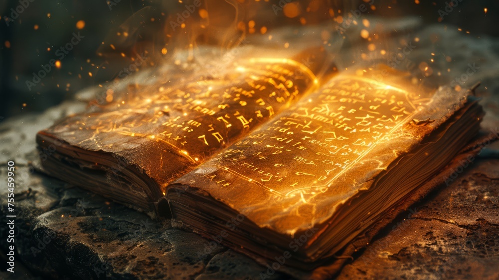 Eldritch runes glowing on an ancient grimoire Stock Illustration | Adobe Stock