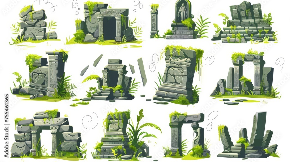 Sculptures, statues, and ancient ruin of ancient lost civilizations ...