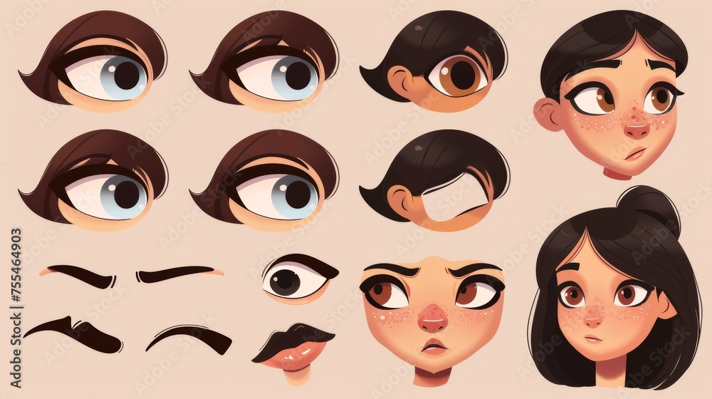 Face construction kit for female characters. Cartoon modern ...