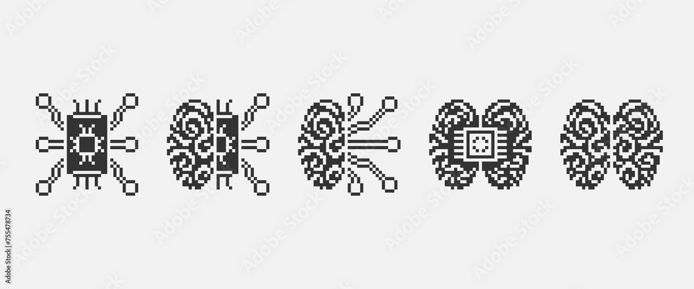 Poster black and white simple 1bit pixel art set of artificial ...