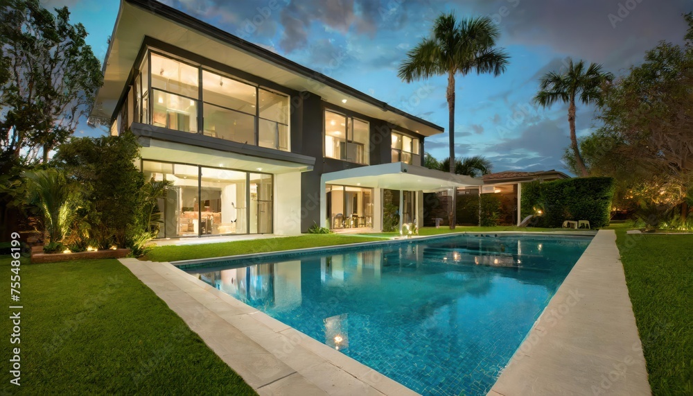 Large residential modern house with swimming pool somewhere in Florida ...
