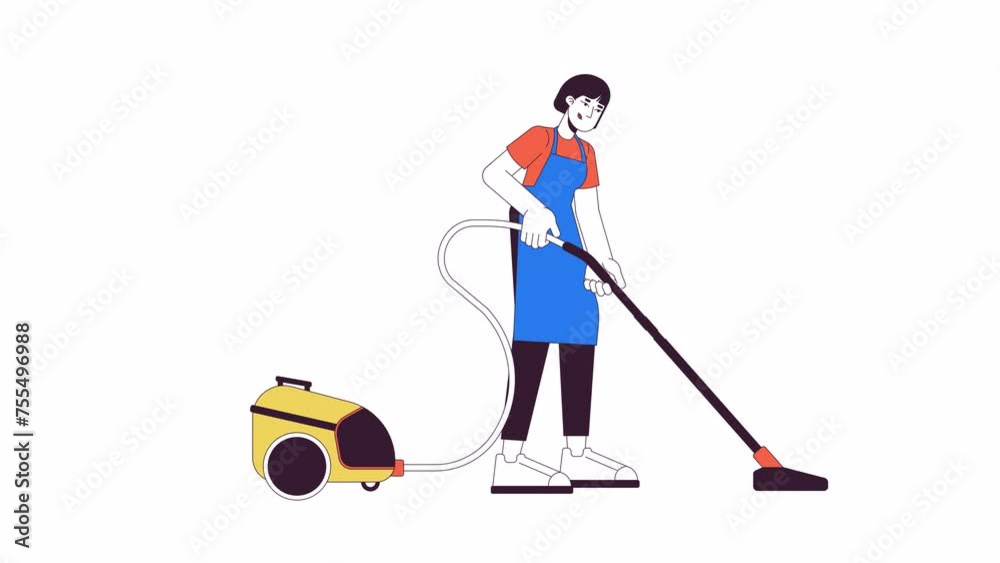 Vidéo Stock Asian female hoovering floor line 2D character animation ...