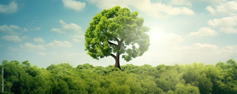 CO2 reducing icon with tree on greenery background for decrease CO2 ...