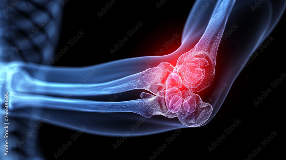 llustration of tennis elbow pain, highlighted in red on the elbow area ...