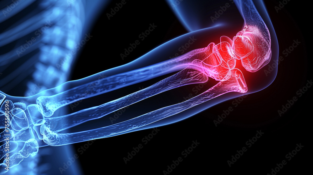 llustration of tennis elbow pain, highlighted in red on the elbow area ...