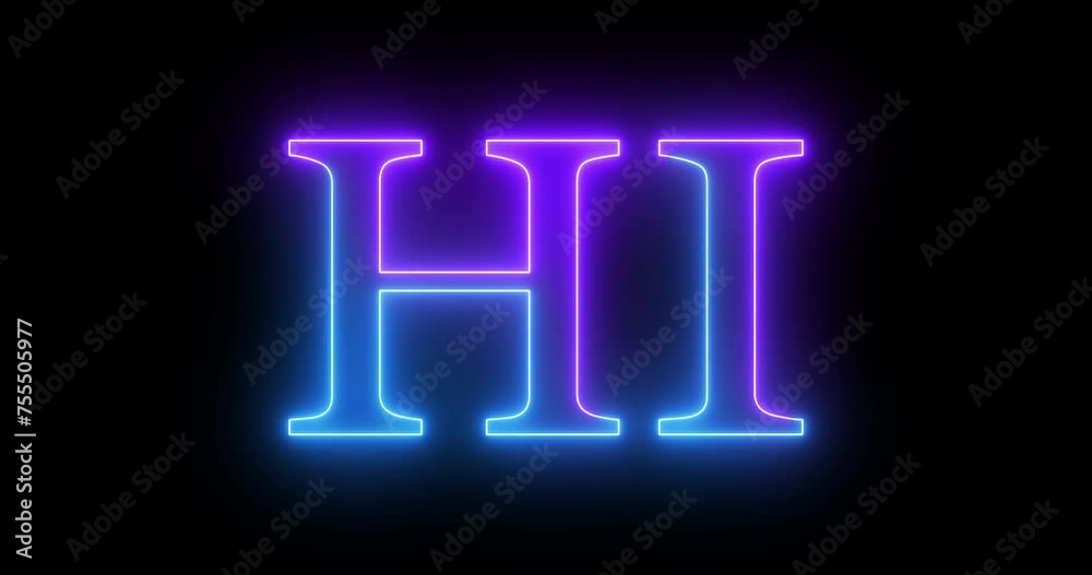 4K Hi glowing neon colorful text animation. Neon-colored Hi text with a ...