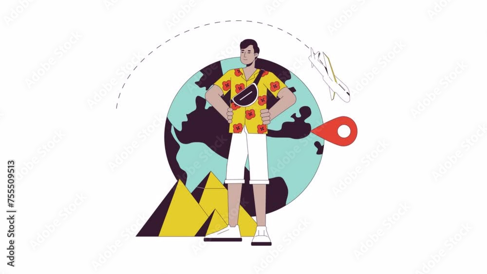 International vacation line 2D animation. Travel around world 4K video ...