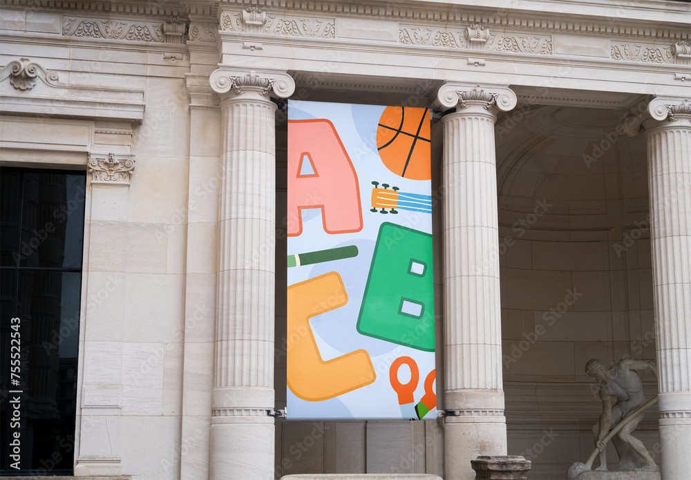 Mockup of customizable vertical banner between pillars Stock Template ...