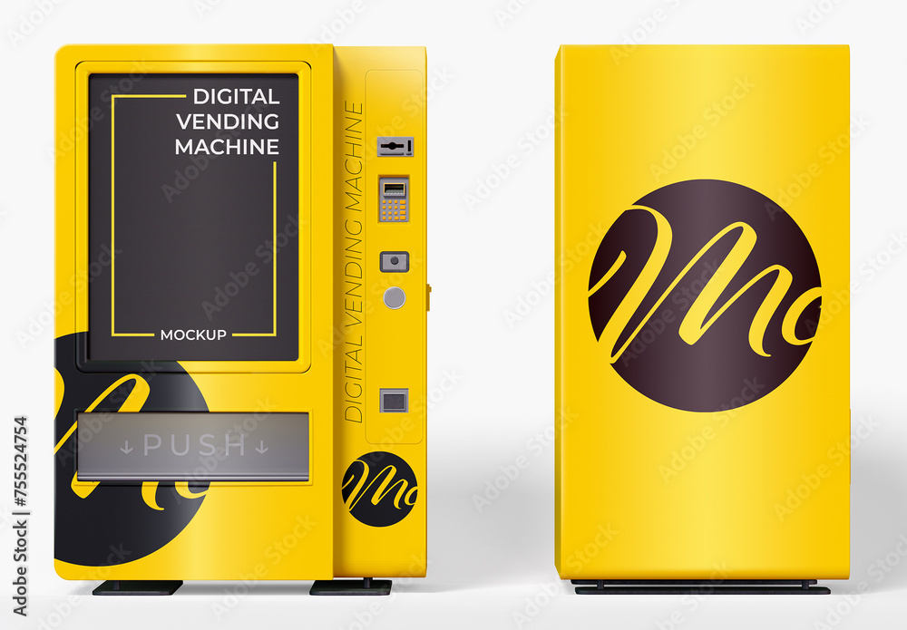 Font and Back View of Digital Vending Machine Mockup Stock Template ...
