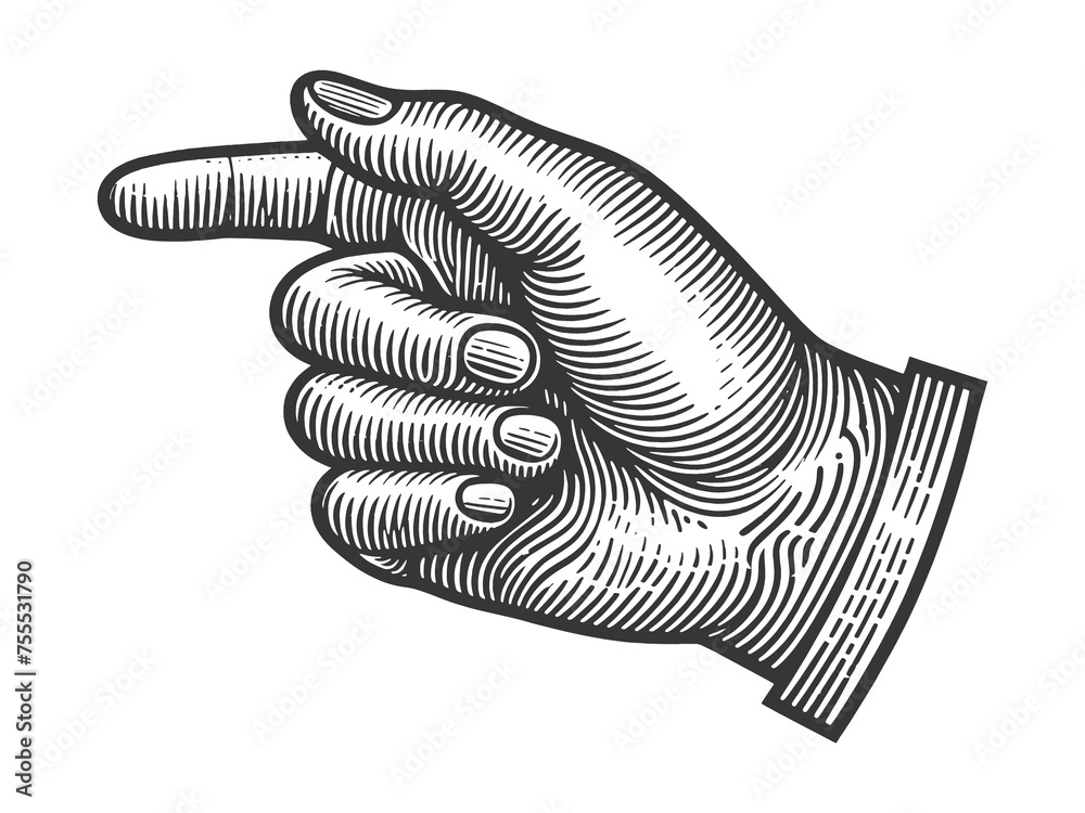 Hand pointer with forefinger index finger sketch engraving generative ...