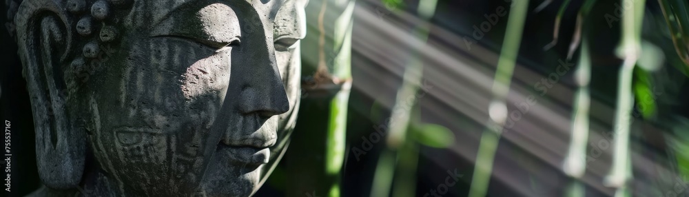 The serene world of Zen Buddha captured against the vibrant complexity ...