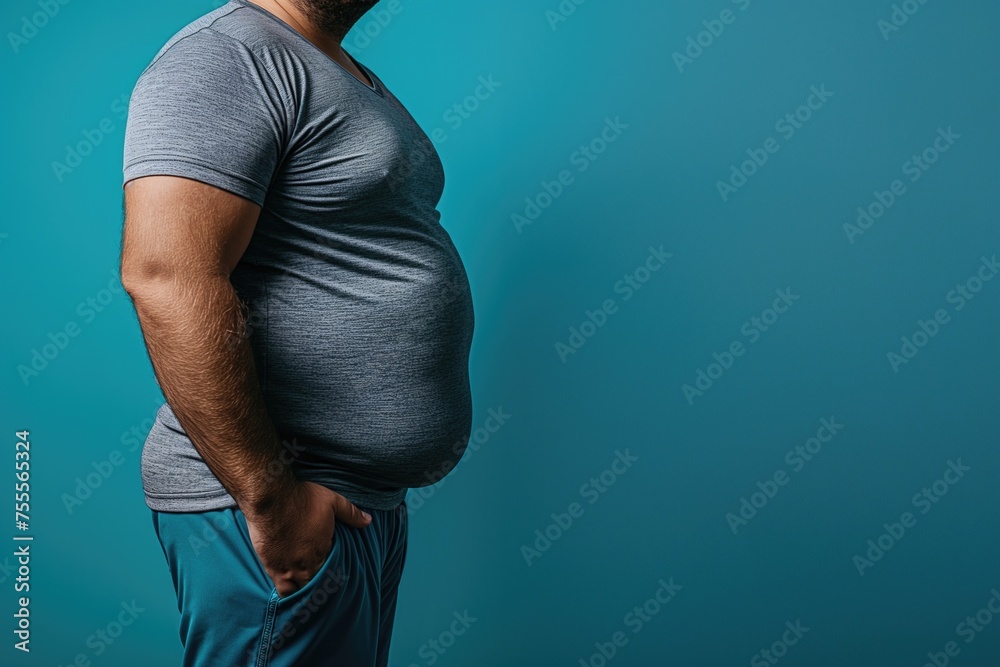 Profile of heavyset man with a prominent stomach, potentially ...