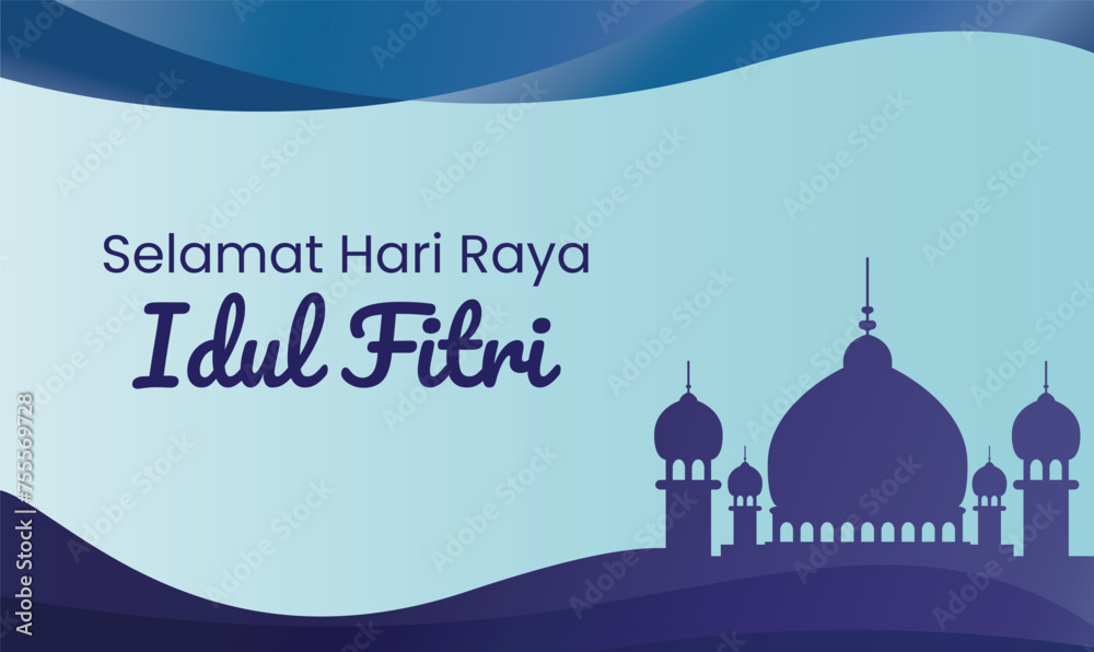 Selamat Hari Raya Idul Fitri mosque on a purple blue background ...