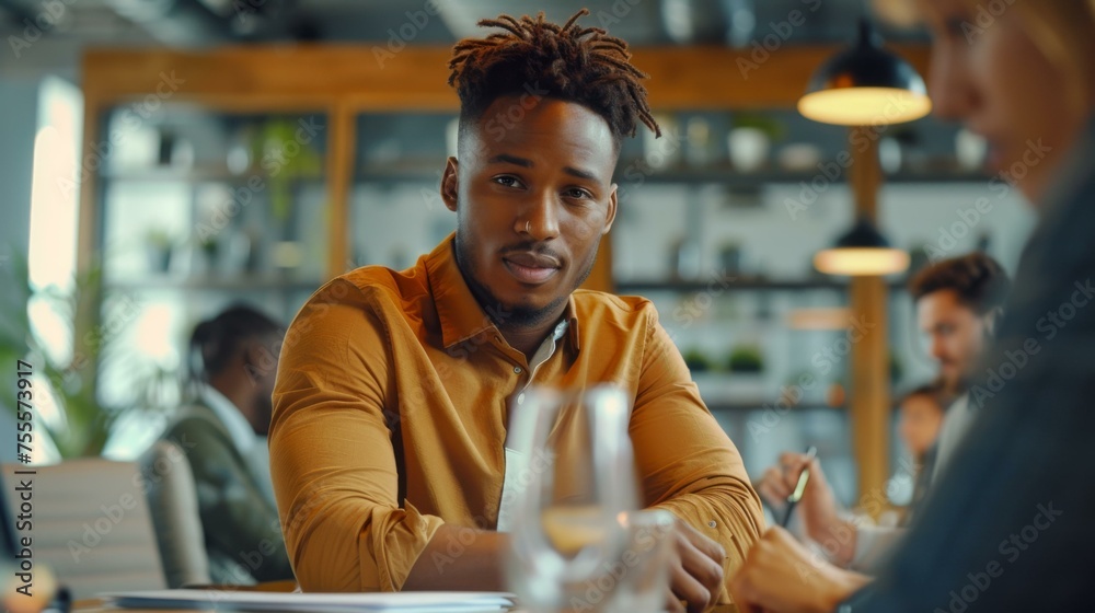 Confident young African American project manager presenting management ...