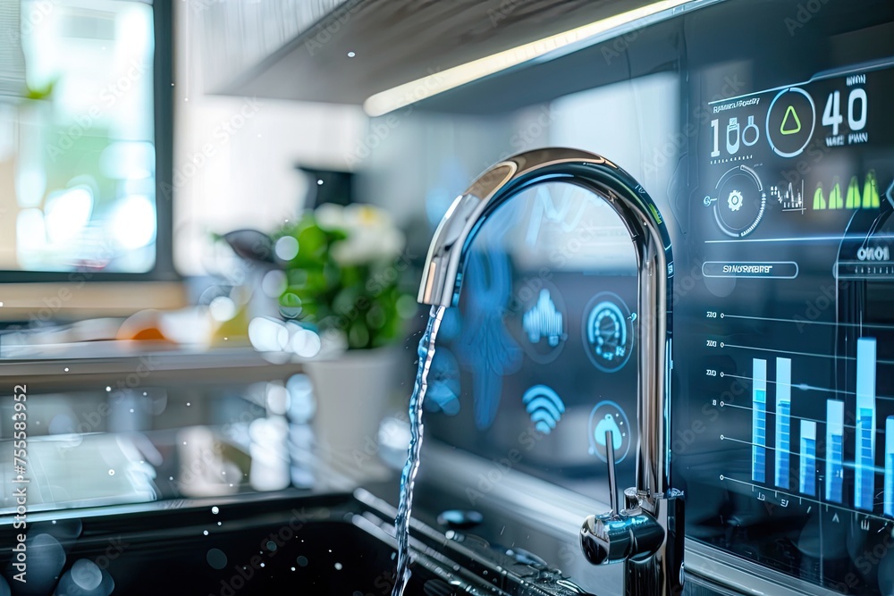 An infographic on a digital screen showing ways to reduce water usage ...