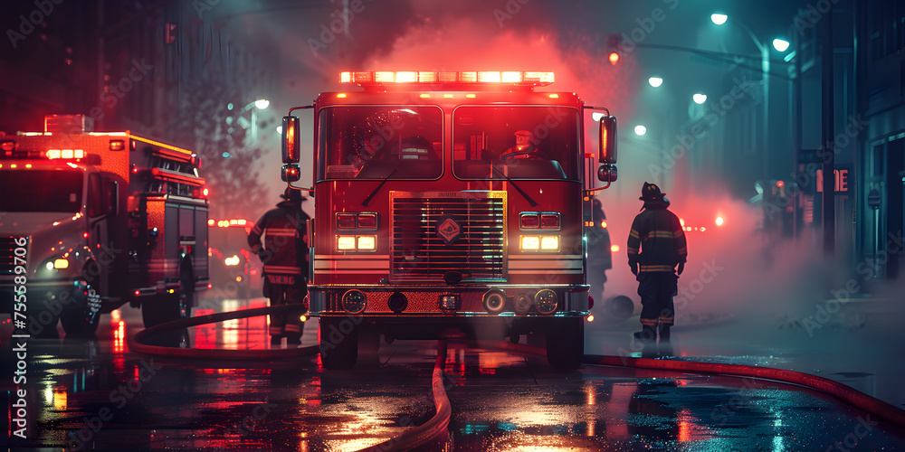 Reflective emergency lights wet pavement firefighting commitment ...