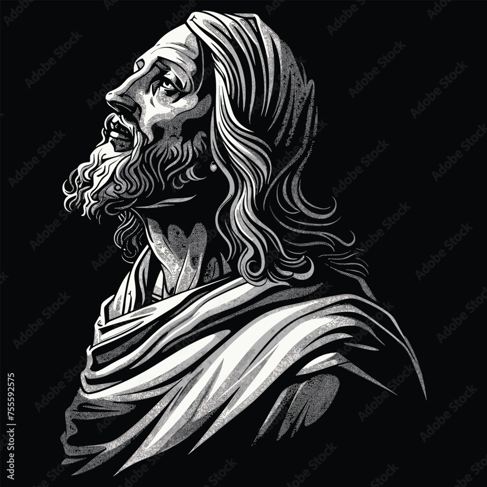 Vector illustration of Jesus Christ depicted in black and white ...