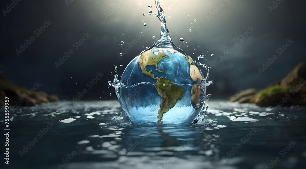 Earth Droplet Closeup, World Water Day Realistic earth drop of water ...