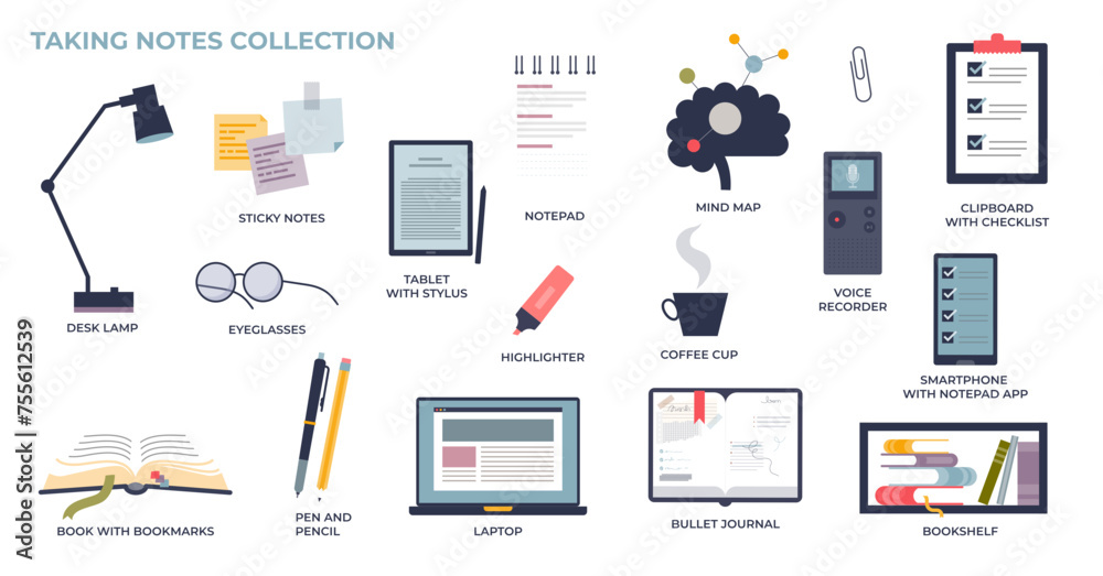 Taking notes and writing work or study memos to remember tiny ...