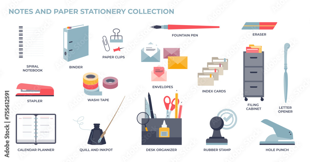Notes and paper stationery for office and workspace tiny collection set ...