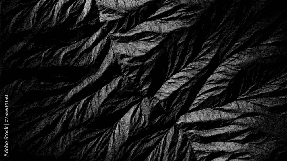 Abstract mountain landscape in stippling style. Black and white rock ...