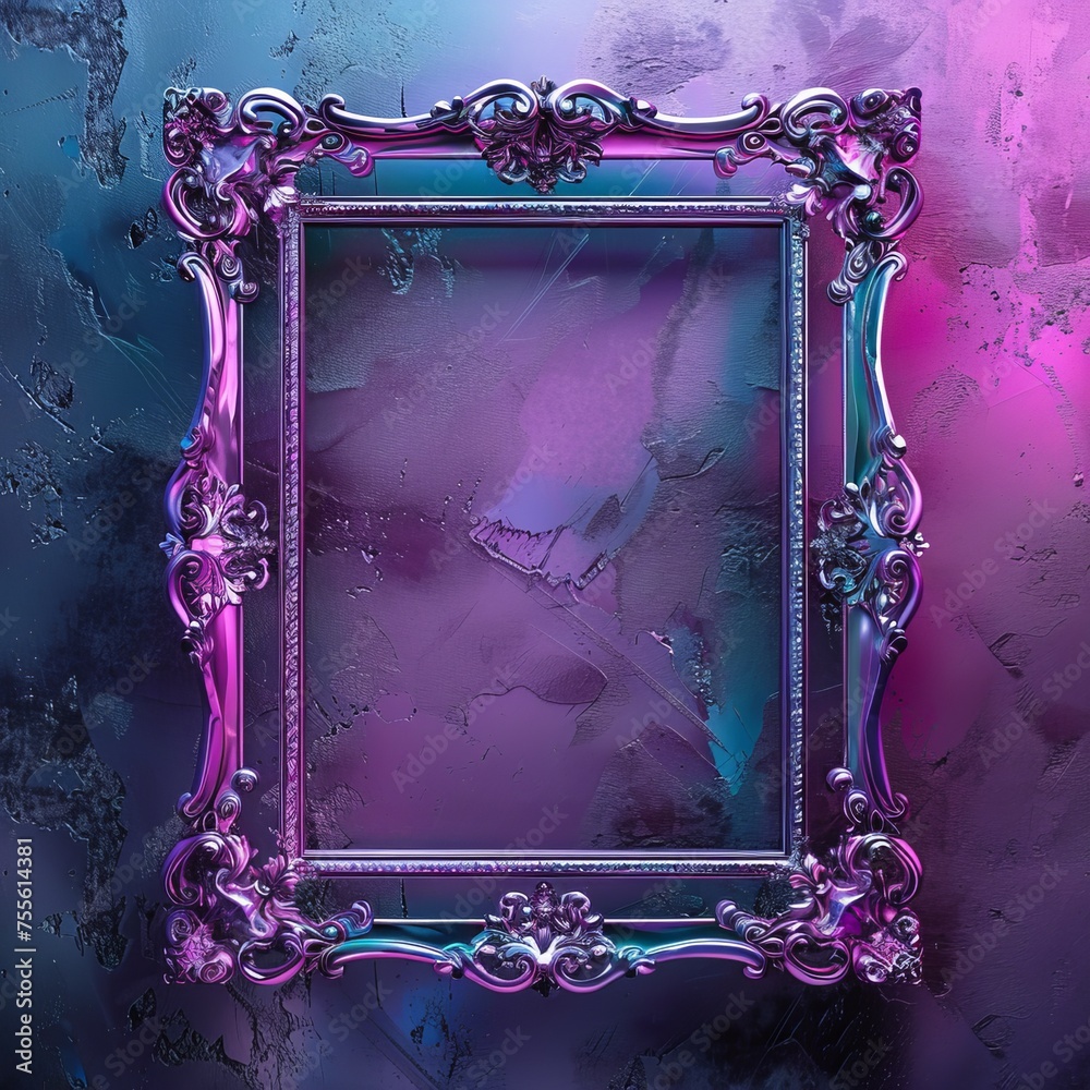 Vintage old frame in vibrant bold gradient purple and blue holographic ...