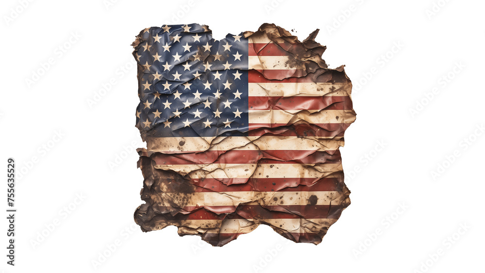 Realistic burned piece of paper in American flag. Burned paper in US ...