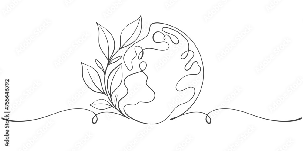 Earth line art style vector illustration, Earth day line art ...