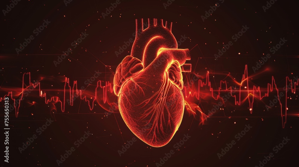 human heart shape with red cardio pulse line. Creative stylized red ...