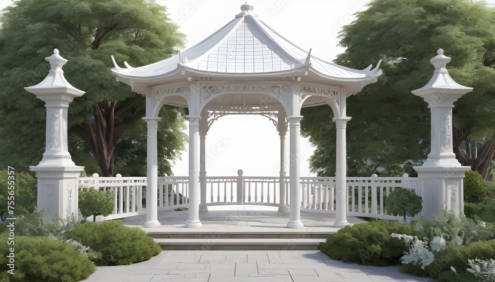 An elegant open-air white canopy gazebo with 4 pillars and open ...