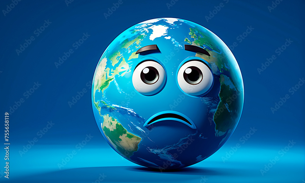 Sad planet Earth in 3d render style. Concept for global warming or ...