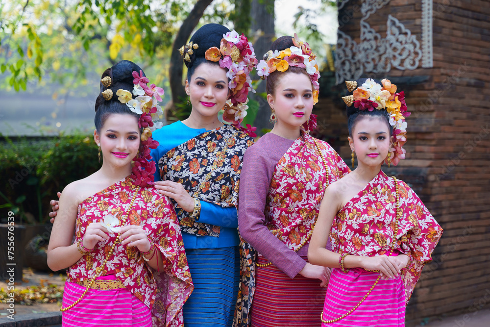 Pretty Asian women wearing ancient native Northern Thai dress costumes ...