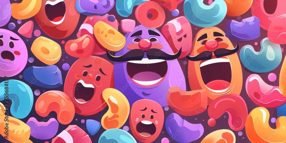 Funny smiling faces with mustaches and candy for April Fool's Day ...