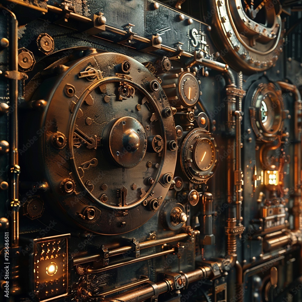 clock background, generative, ai, machine, mechanical, blue, gold, gear ...