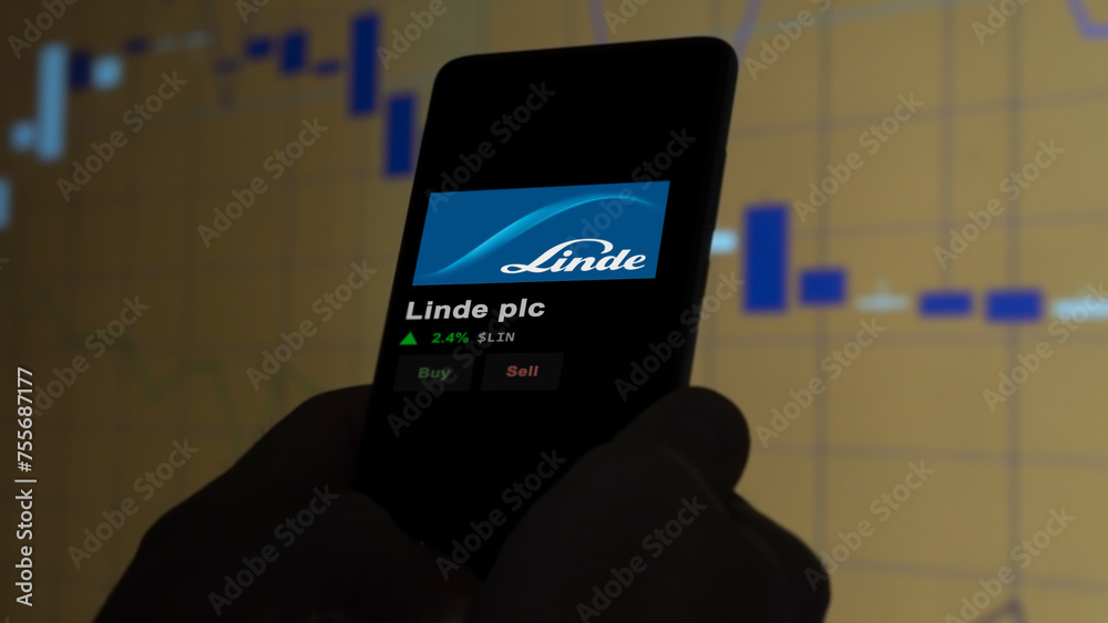 Guildford, United Kingdom. The logo of Linde plc on the screen of an ...