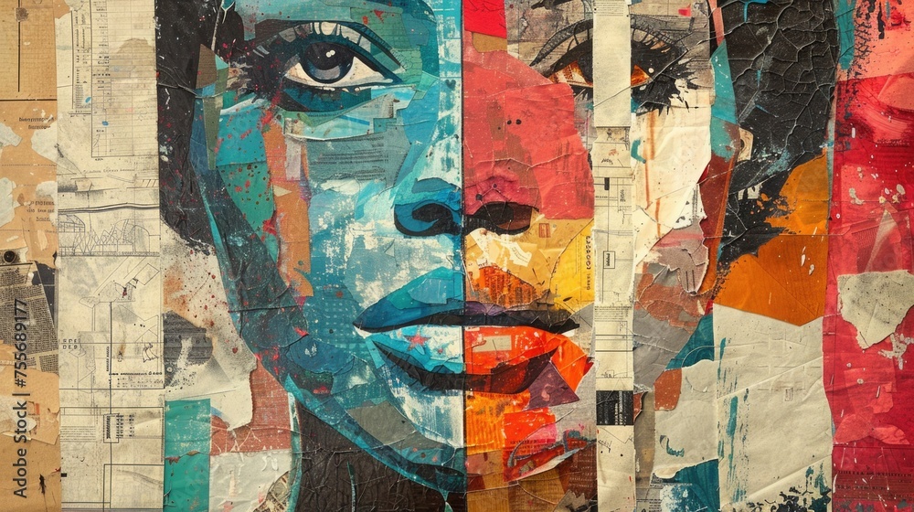 Pop Art Collage. A woman's face artfully integrated into a retro trendy ...