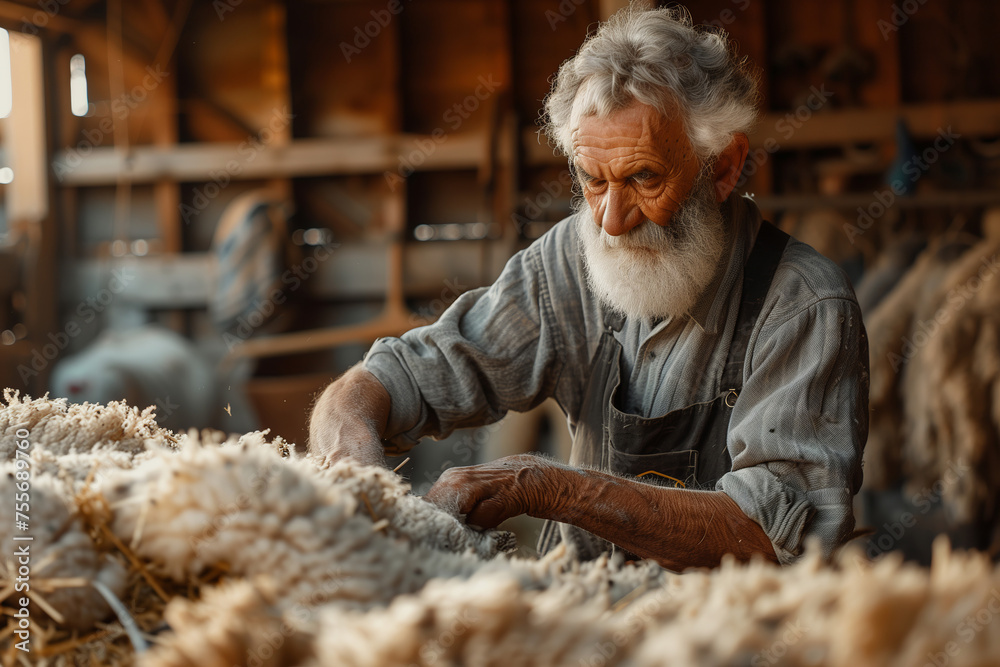Elderly Shepherd Tending to His Flock, Time-Honored Tradition of Sheep ...
